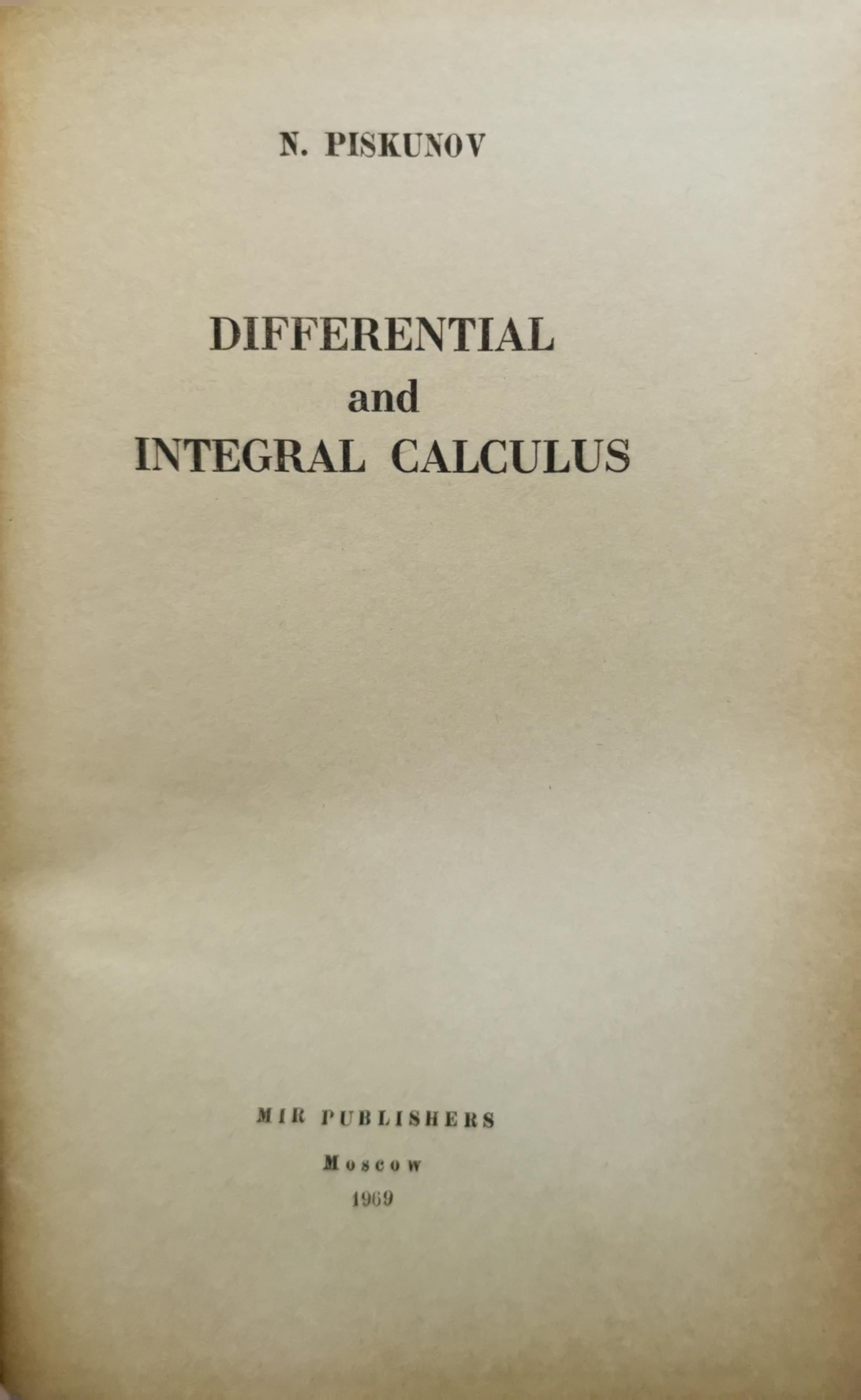 Differential and Integral Calculus By N. Piskunov – Book Treasures ...